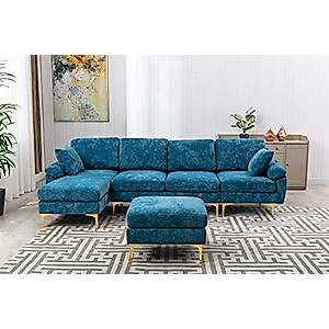 DHHU L/U-Shaped, Modern Upholstered Fabric Sofa, Convertible Left and Right Side Loungers with Footrest, Sectional Couch for Living Room or Office, C-Teal Blue