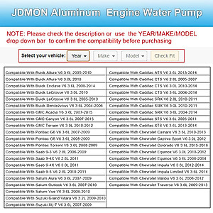 JDMON Compatible with Water Pump with Gasket Chevy Buick Cadillac GMC Pontiac SAAB Saturn Suzuki 2.8L 3.0L 3.6L V6 Replace AW5103