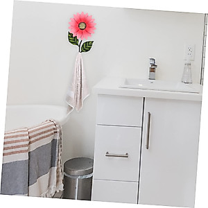 KONTONTY Small Daisy Wall Hanging Flower Wall Art Hooks Rose Decor Wall Mounted Hook Iron Art Craft Utensil Hanger Wall Mounted Clothes Hanger Towel Hat Hook Wrought Iron Coat Pink Office
