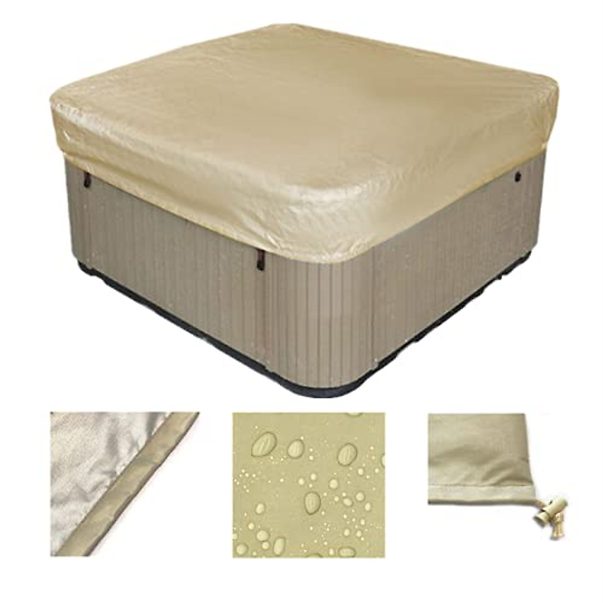 Aurragiy Square Hot Tub Cover Garden Hot Tub Spa Cover Replacement Waterproof UV Protected Rectangular Spa Cover Outdoor Spa Covers-Beige (87''Lx87''Wx12''H)