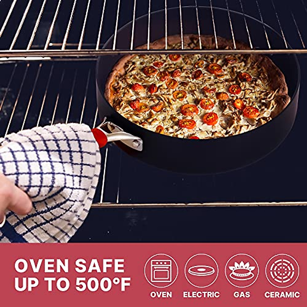 EPPMO Nonstick Sauté Pan, Hard-Anodized Deep Frying Pan with Lid & Silicone Handle, Oven Safe, 3.2 Quart