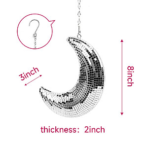 Valentines-Day Gift Disco Ball Moon-Shaped - Disco Balls Decor for Party,Room,Home,Bar,Hanging Disco Decor Retro-Reflective Disco Ball Lights Funky Home Decor(8 inch)