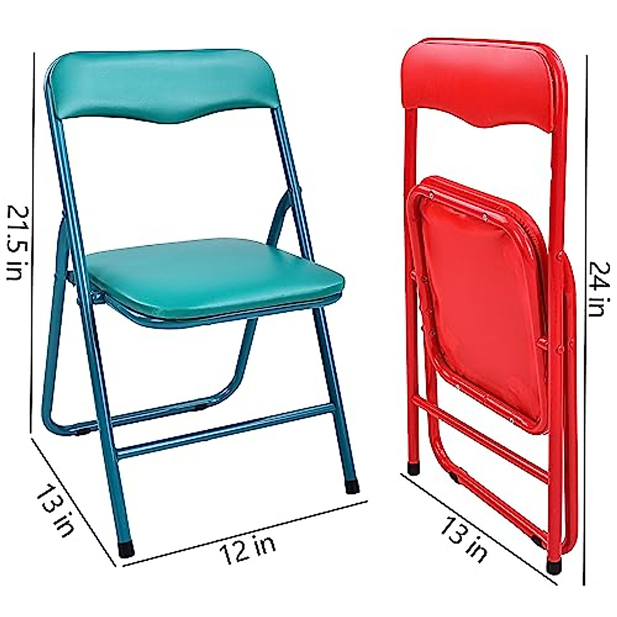 Signature Pack of 2 (Fabric/Vinyl) Steel Frame Metal Foam Padded Folding Chairs for Kids, Green and Red