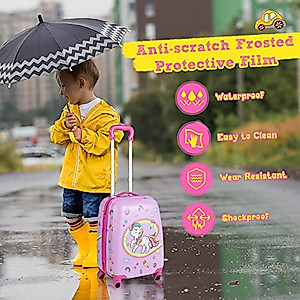 HONEY JOY Kids Luggage, 12" Toddler Backpack & 16" Travel Suitcase with Wheels, Lightweight Toddler Girls Suitcase, Durable ABS Hardshell, 2Pcs Carry On Luggage Set for Boys Girls(Pink Horse)