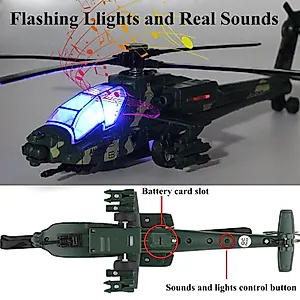 OTONOPI Military Helicopter Pull Back Army Airplane Toys with Lights and Sounds Diecast Air Force Model Plane Birthday Xmas Gifts for Boys and Girls, Bonus with 2 of Army Men Action Figures
