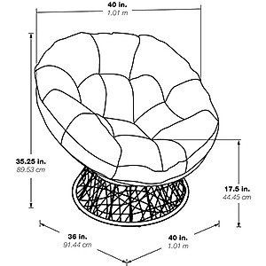 OSP Home Furnishings Wicker Papasan Chair with 360-Degree Swivel, 40â€ W x 36â€ D x 35.25â€ H, Grey Frame with White Cushion