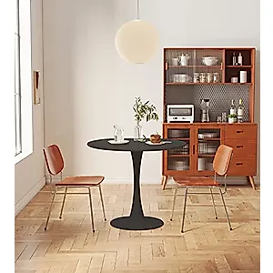 Sinovoy White Round Dining Table Modern Style 31.5" with Pedestal Base in Tulip Design, Mid-Century Leisure Table for Kitchen Dining Room & Living Room (Black)