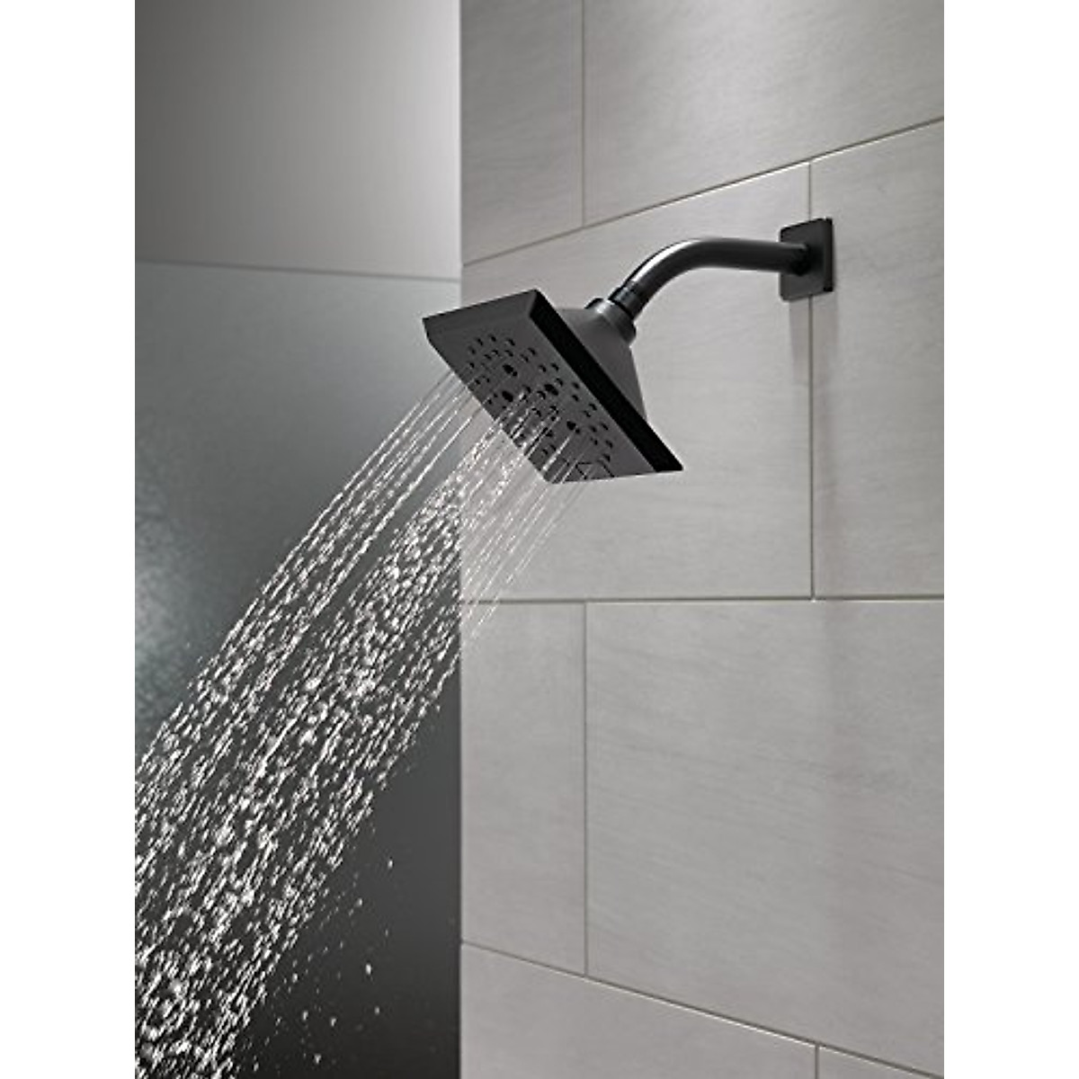 Delta Faucet 5-Spray H2Okinetic Raincan Shower Head, Black Showerhead, Square Shower Head, Delta Shower Head, Water Saving Shower Head, Matte Black 52664-BL