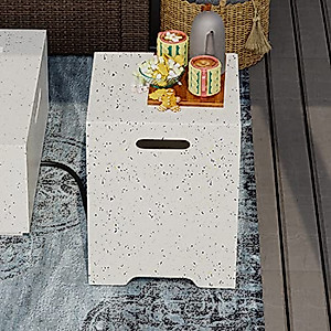 SUNBURY Tank Table for Gas Fire Pits, Spotted White Concrete Tank Cover with Side Handles Tank Cover, Suitable for 20 Gallon 16-inch Propane Tanks for Fire Pit Table