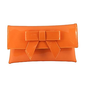 LONI Womens Cute Patent Faux Leather Clutch bag/Shoulder Bag in Orange