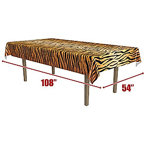 Beistle Plastic Disposable Rectangular Tiger Print Table Cover Jungle Animal Safari Theme Tablecloth Birthday Party Supplies And Tableware & Black/Orange/Yellow - 54” x 108”