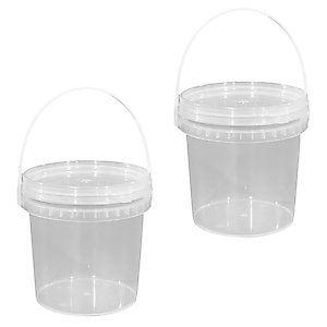 UPKOCH 2 Pcs Plastic Food Storage Containers 32oz Ice Cream Bucket with Lid and Handle Clear Soup Pails Airtight Container for Snacks Deli Food Fruit