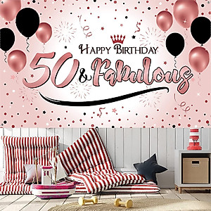 50th Birthday Backdrop Banner Black Rose Background Party Decoration for 50th Anniversary Photo Booth Background, 50th Birthday Party Supplies