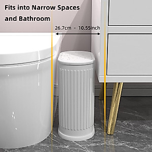 KSSKSS 1.8 Gallons Small White Bathroom Trash Can with Lid, Slim Bathroom Garbage Bin, Removable Liner Bucket, Dog Proof Trash Can with Pop-Up Lid for Bedroom,Toilet