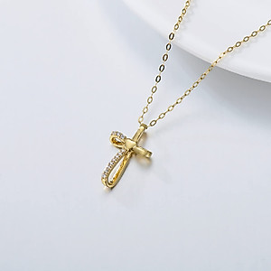 Rikelus 14k Real Gold Cross Necklace for Women Girls,Yellow Gold Cross Pendant Necklace Faith Jewelry Gifts for Birthday Christmas 16+2 inch