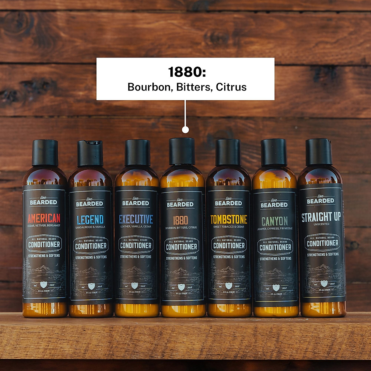 Live Bearded Beard Conditioner for Men - 1880 Scent Facial Hair Conditioner, 8oz - All-Natural Beard Softener with Biotin, Coconut Oil, & Argan Oil - Strengthens & Softens, Made in USA