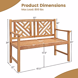 Tangkula Patio Acacia Wood Bench, 2-Person Outdoor Loveseat Chair, Cozy Armrest & Backrest, Sturdy Acacia Wood Frame, Outdoor Slatted Seating Bench for Backyard, Garden, 800 lbs Max Load