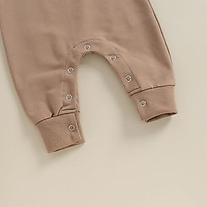 AEEMCEM Newborn Infant Baby Boy Girl Clothes Solid Color Long Sleeve Romper Jumpsuit Playsuit One Piece Bodysuit Fall Outfit (A-Light Brown, 6-12 Months)