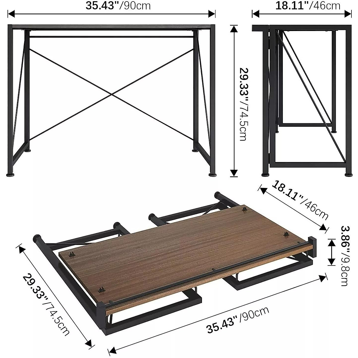 ENGERIO Folding Desk No Assembly Required- 35" Writing Computer Desk Space Saving Foldable Table for Simple Home Office