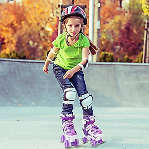 Roller Skates for Kids, Adjustable Size Double Roller Skates, with All Wheels Light up, Fun Illuminating for Girls Boys for Kids, Rollerskates for Kids Beginners, Medium（2-5）, Purple