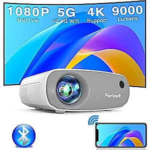 Projector with WiFi and Bluetooth, 5G WiFi Mini Projector, Native1080P Portable Outdoor Projector with Remote Control, 9000L Movie Projector Compatible with Smartphone/TV Stick/PS4/Laptop/Switch