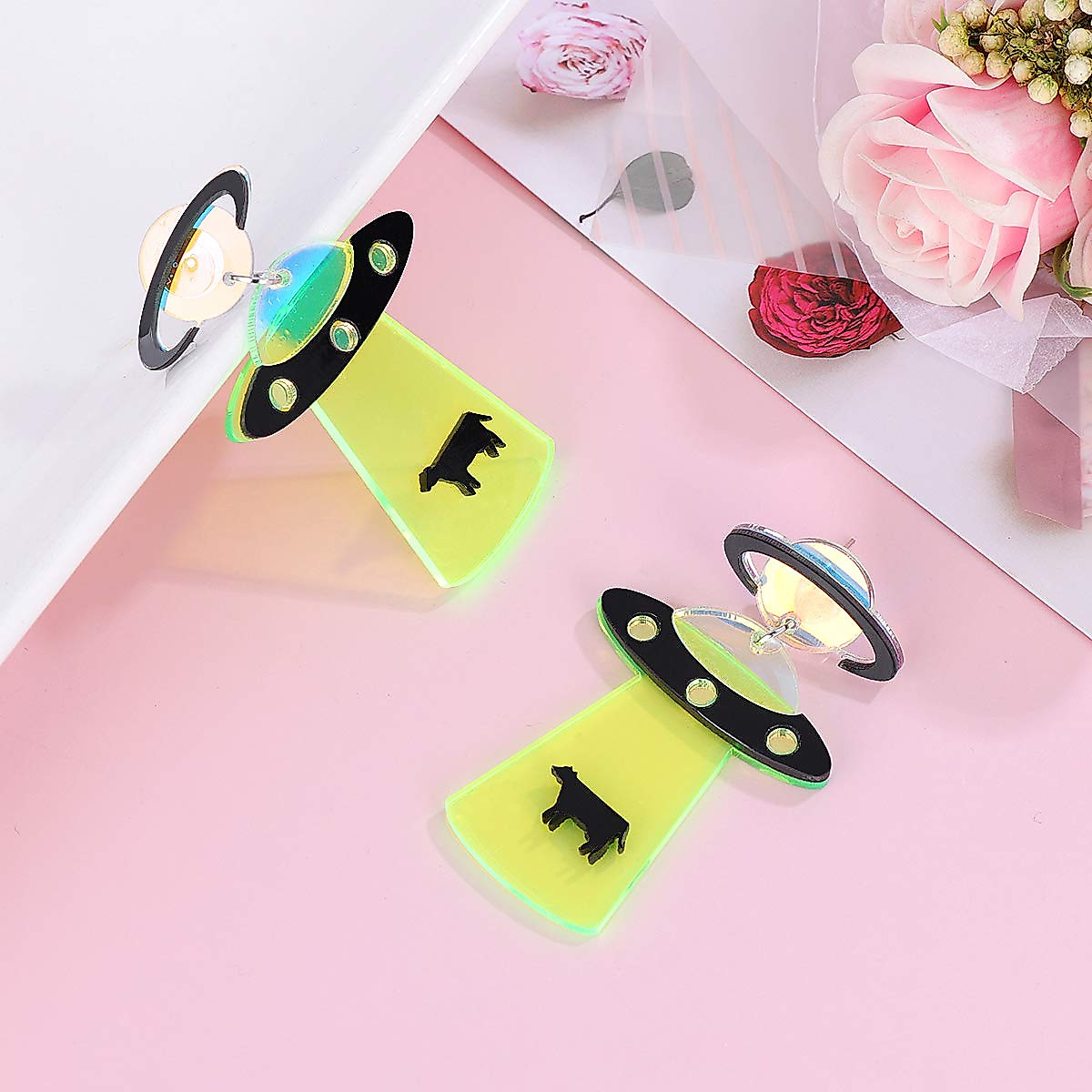 FENICAL UFO Earring Exaggerated Earring Acrylic Earring Drop for Woman Girls Ladies 1Pair