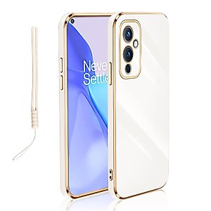 KuDiNi for Oneplus 9 Case, Oneplus 9 Phone Case for Women Girls Electroplating Cute Luxury Bling Aesthetic Trendy Pretty, Full Camera Soft TPU Protection Shockproof Cover for Oneplus 9 (White)