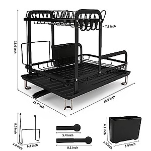 IYEBAU Dish Drying Rack,16.5 * 11.8 * 13.6'' 2 Tier Over The Sink Dishrack Strainer,Large Capacity W/Drainboard and Utensil Holder,Auto-draining,Non-Slip for Kitchen Counter