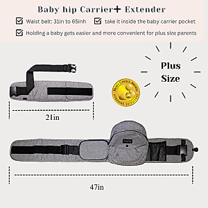 CozyOne-Mom's Choice Award Winner-CPC-Certified Baby Hip Carrier, Adjustable Waistband with Abdominal Support Design & Various Pockets for Newborns & Toddlers 8-44 lbs Carrier (Grey)