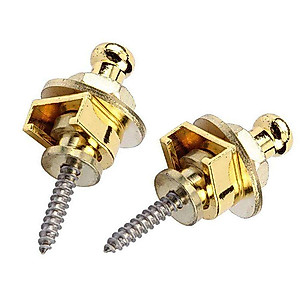2 Pcs Guitar Strap Lock Button End Pins for Acoustic Classical Electric Bass Ukulele (Gold)