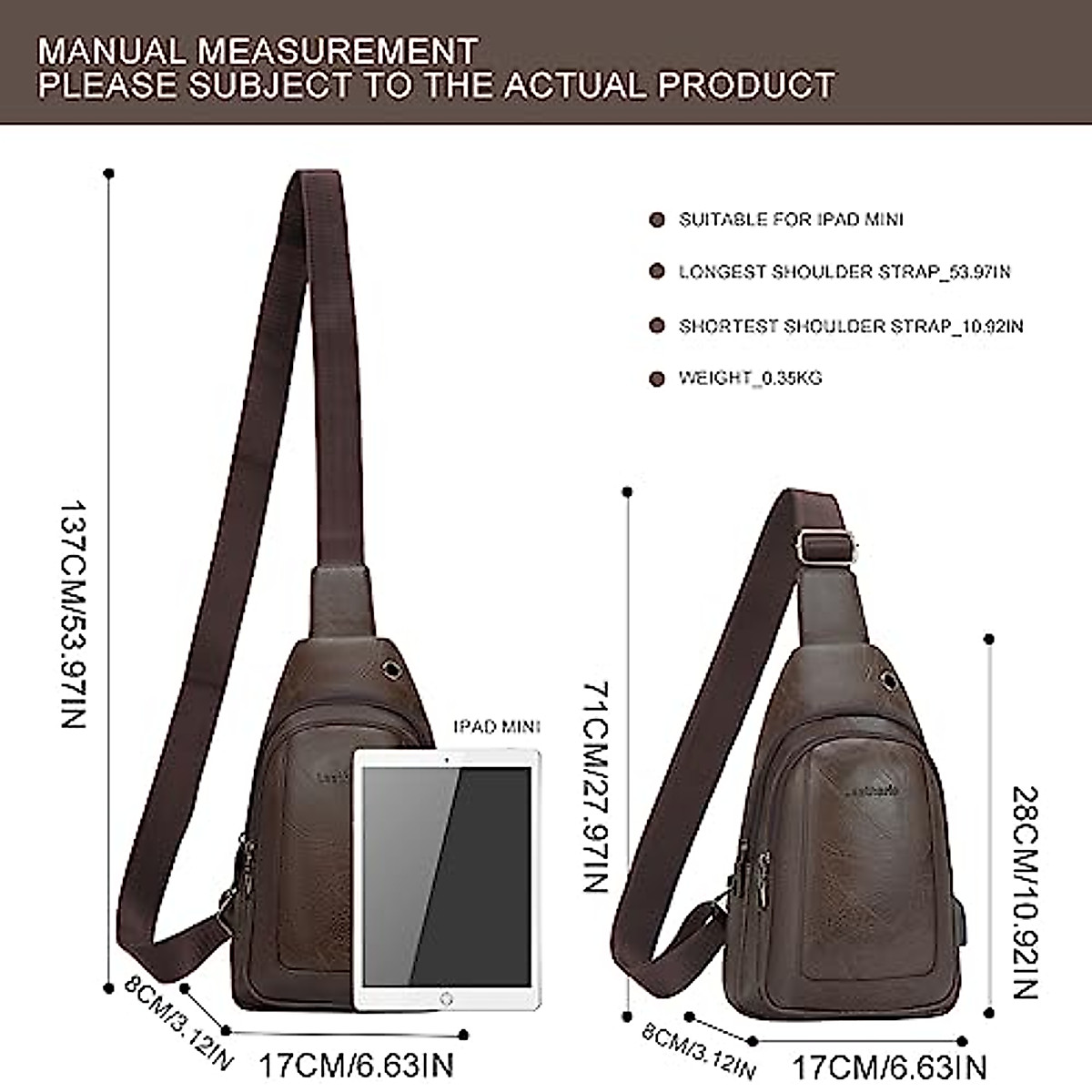 Leathario Leather Sling Bag Small For Men Women Crossbody Shoulder Chest Backpack Daypack for Work Casual Travel