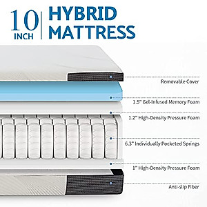 LIFERECORD Twin Mattress, 10 Inch Memory Foam and Innerspring Hybrid Mattress, Gel Infused Mattress, Medium Firm Twin Size Mattress in a Box, Made in USA, CertiPUR-US Certified
