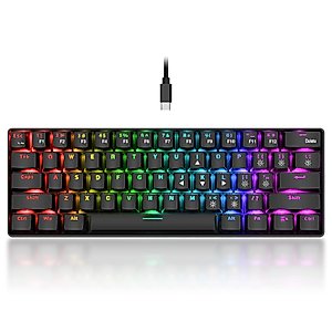 RedThunder 60% Wired Mechanical Gaming Keyboard, 61 Keys Ultra-Compact Keyboard, PBT Keycaps, RGB Backlight for PC (Brown Switch, Black)