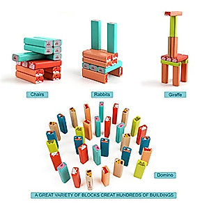 TOP BRIGHT Colored Stacking Board Game for Kids Ages 4-8, 51 Piece Wooden Blocks Toy for Children（New Version ）