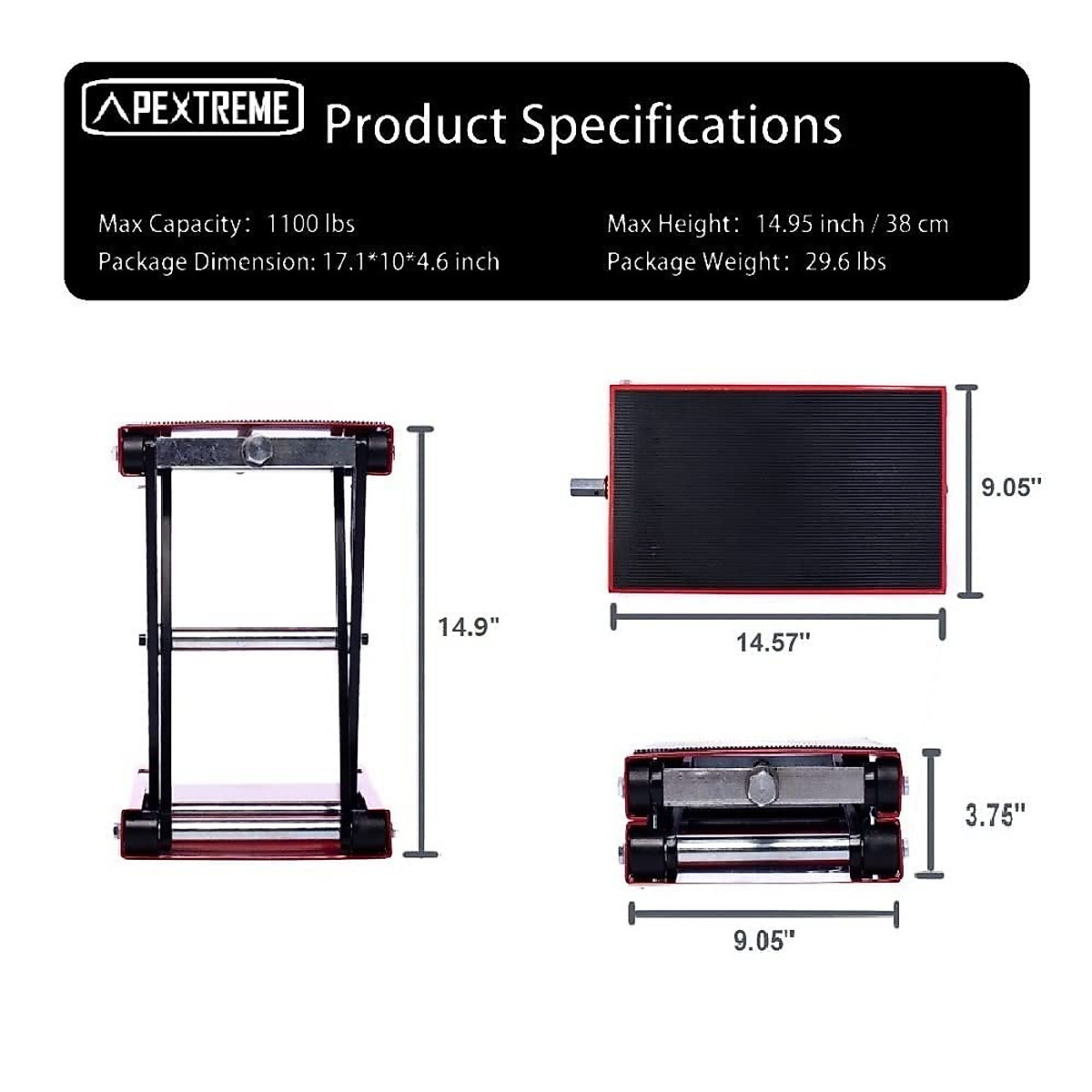 Apextreme 1100 LB Motorcycle Lift Scissor Jack Wide Deck Hoist Stand Maintenance Bikes ATVs Garage Repair Stands Lift Jack