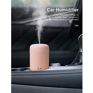 Kamon 300ml Mini Ultrasonic Cool Mist Humidifier, 7 Color LED Night Light, 2 Mist Mode, Auto Shut-Off for Car, Home, Office, Travel (Pink)
