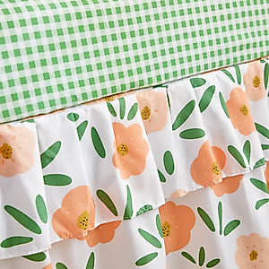 3 Pieces Crib Bedding Set Baby Ruffle Quilted Comforter with Fitted Sheet and Bed Skirt - Cute Ruffled Shabby Chic Baby Bedding Soft Blanket DesignOrange Flowers