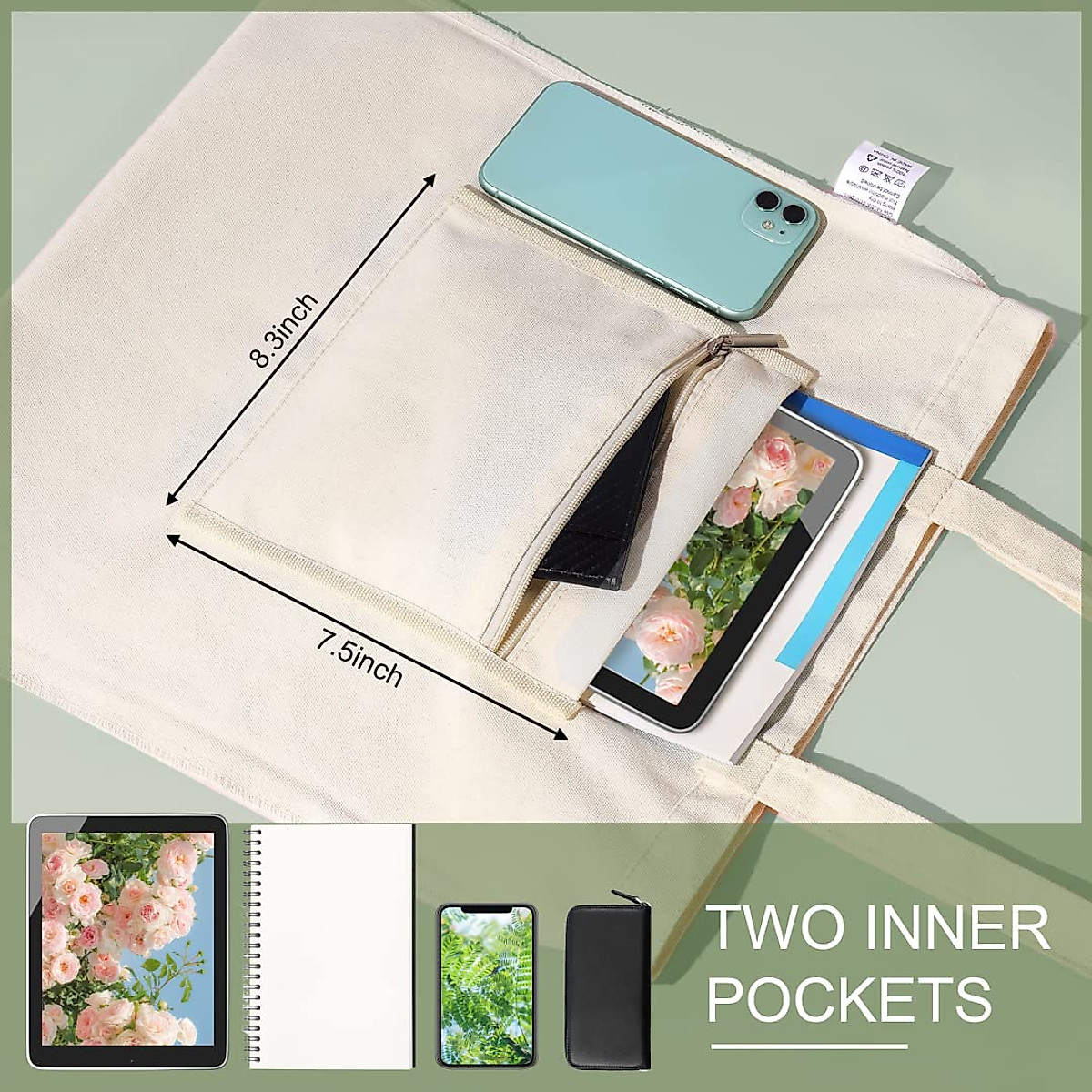 AUNOOL Monogrammed Tote Bags for Women with Canvas Makeup Bag and Zipper Pocket, Birthday Gifts for Wife, Graduation Gift Bridal Shower Gift Ideas Bridesmaid Gifts Mother's Day Gift Ideas Letter S