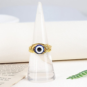 Turkish Blue Evil Eye Band Rings for Women Men Fashion Handmade Wire Wrapped Glass Bead Good Luck Symbol Statement Stacking Knuckle Middle Finger Ring Protection Amulet Lucky Jewelry Gifts Birthday (11)