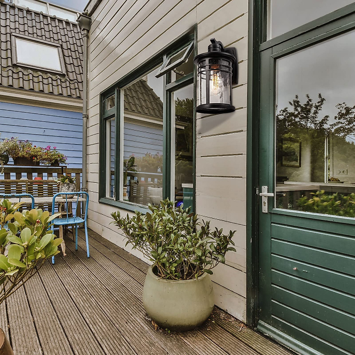 Darkaway Outdoor Porch Lights Wall Mount, Outdoor Light Fixtures Sconces Wall Lighting with Seeded Glass Waterproof Exterior Lights for Patio Yard House Hallway Doorway Garage(2 Pack, Black)