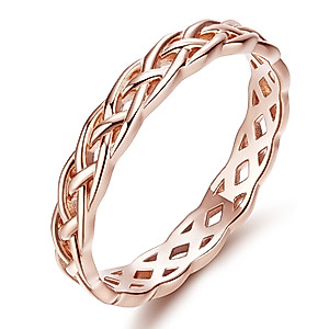 SOMEN TUNGSTEN 925 Sterling Silver Celtic Knot Eternity Band Ring Rose Gold Engagement Wedding Band 4mm Size 11
