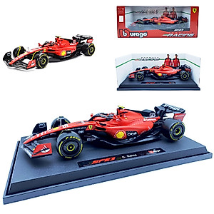 HTLNUZD Bburago 1:18 SF23#55 New 2023 Model Car for Ferrari Team Alloy Racing Die Cast Car Sainz Signature 1/18 F1 SF23#55 Collection Gift
