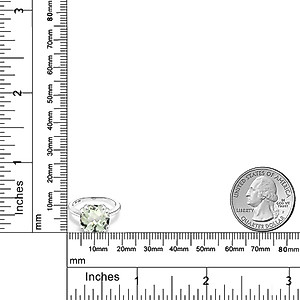 Gem Stone King 925 Sterling Silver Green Prasiolite Double Prong Ring For Women (3.33 Cttw, Cushion Checkerboard 10MM, Available In Size 5, 6, 7, 8, 9)