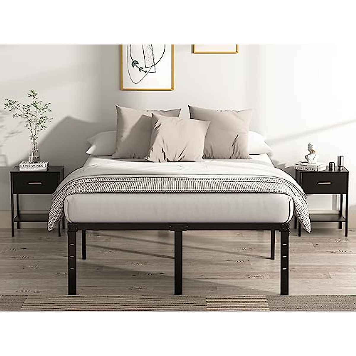 QEROMY 18-Inch Queen-Bed-Frame, Metal Platform Bed Frame Queen Size, Quick & Easy Assembly, Heavy Duty Bed Frame No Box Spring Needed, Noise-Free, Black