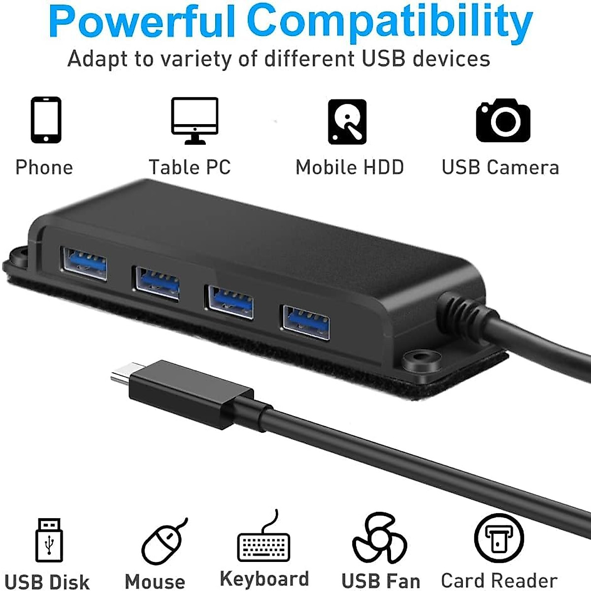 4-Port USB C Hub, USB 3.0 Mountable Desk USB Data Hub 3.0 Multiport Expander with 100CM Cable for MacBook, Mac Pro/Mini, iMac 2021, XPS, Surface Pro, Notebook PC, USB Flash Drives,Mobile HDD and More