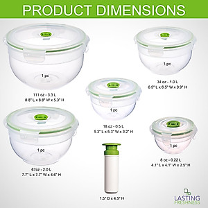 Lasting Freshness 9 piece Vacuum Seal Food Storage Containers with Vacuum Pump, Airtight and Leak Proof, Vacuum Sealed Food Storage Containers, Meal Prep Containers, Keep Food Fresh up to 5 X Longer
