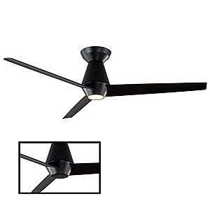 Slim Smart Indoor and Outdoor 3-Blade Flush Mount Ceiling Fan 52in Matte Black with 2700K LED Light Kit and Remote Control works with Alexa, Google Assistant, Samsung Things, and iOS or Android App