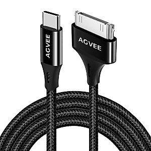 AGVEE 2 Pack 3ft USB-C to 30 Pin Cable Adapter for Old iPhone 4/4S iPad 1/2/3 iPod, Braided Metal Shell Type-C to 30Pin Adapter Charging Charger Data Cord, Black