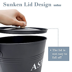 Mini Ash Bucket with Lid, Shovel and Broom, 1.5 Gallon Fireplace Metal Bucket with Lid, Charcoal Bucket and Ash Can for Fireplace, Fire Pits, Hearth, Wood Burning Stoves, Indoor and Outdoor
