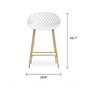 Kurv Counter Stool, Set of 2, White, Indoor/Outdoor, Patio Stools, Bar Stools